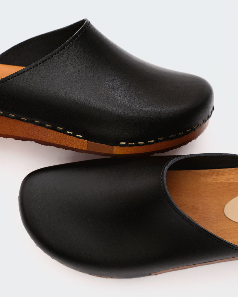 Black Leather Wooden Clogs – KIT + CLOGS STUDIO