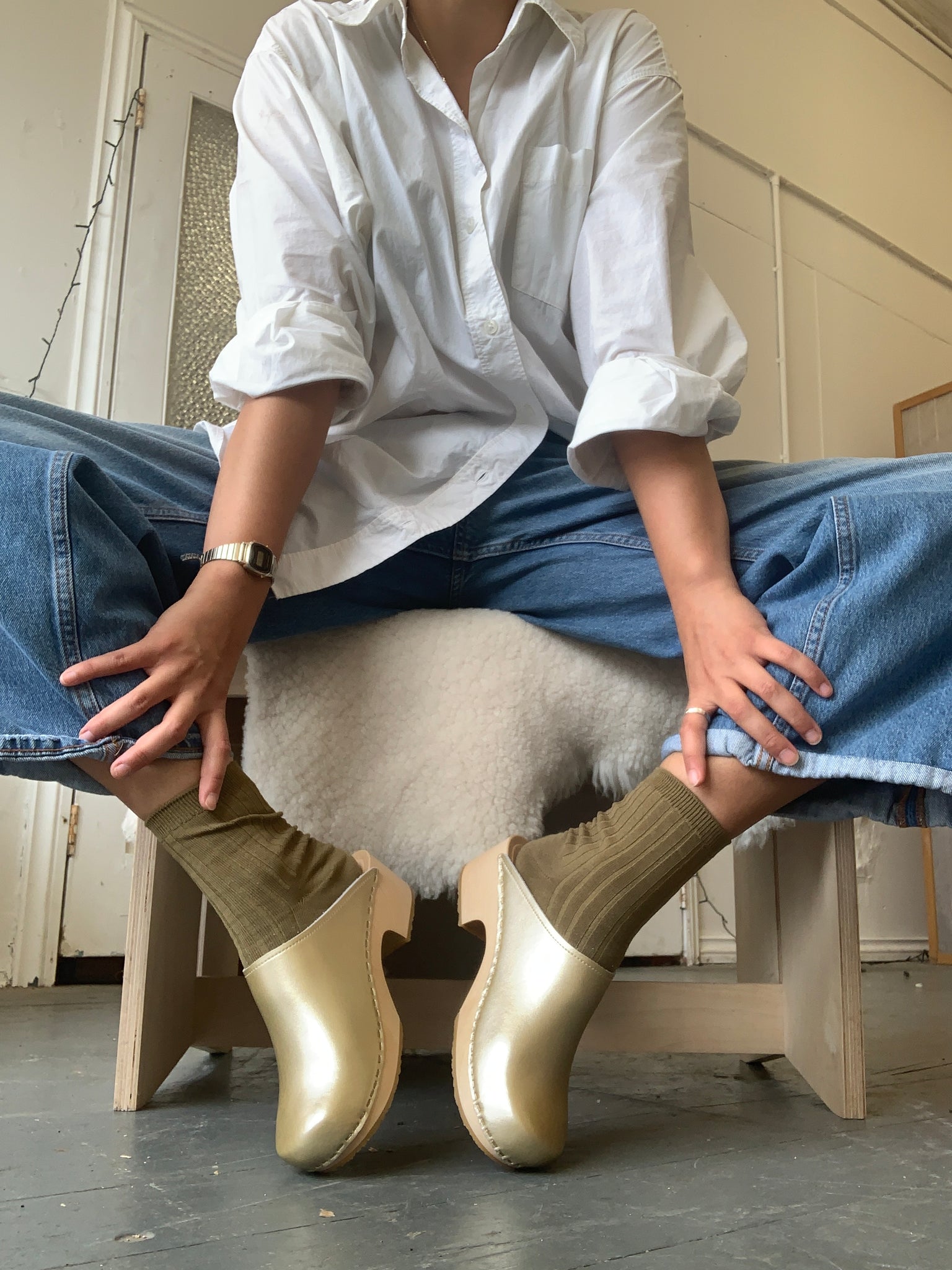 Champagne Mini Heel Klassisk Clog – KIT + CLOGS STUDIO