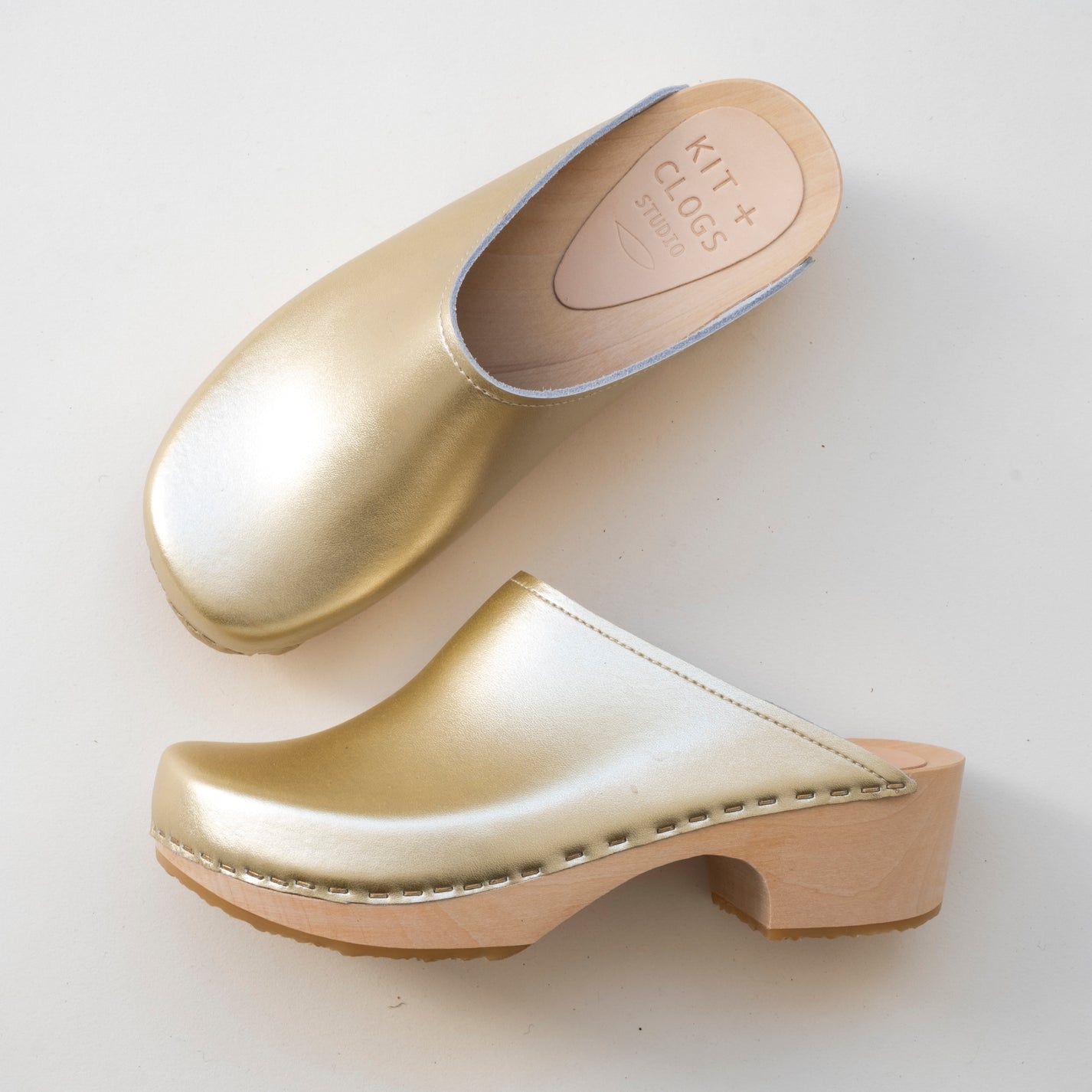 Gold Wooden Mini Heel Clog – KIT + CLOGS STUDIO